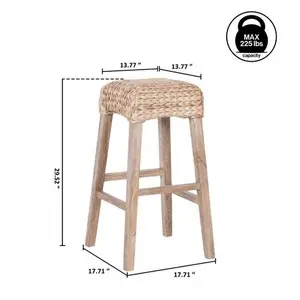 JONATHAN Y Maui Hyacinth/wood Backless Stool - Natural (29.5" Bar Stool)